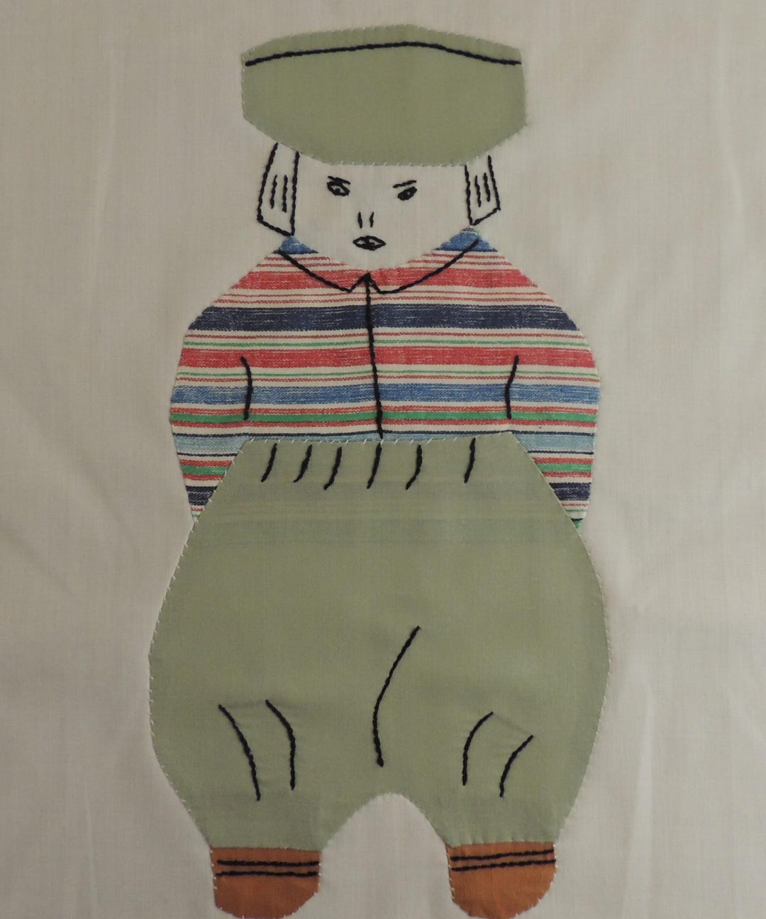 DUTCH BOY QUILT Block Vintage Hand-stitched 13" Square Block Great ...