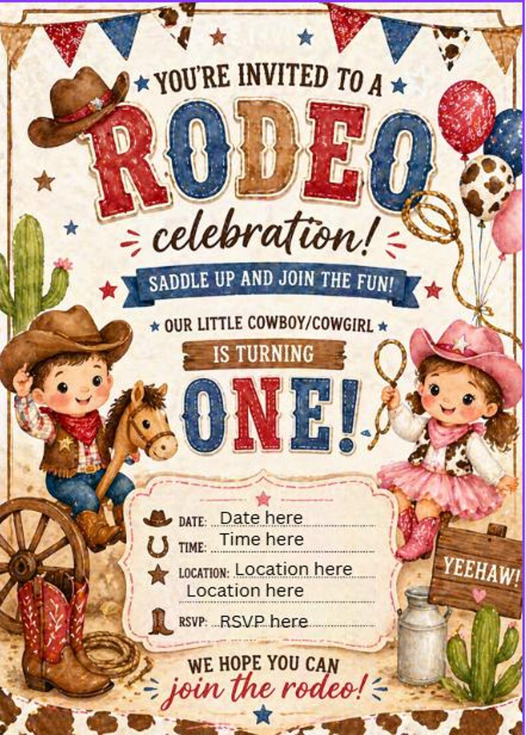 First Rodeo Birthday Invitation – Editable Canva Template - Etsy