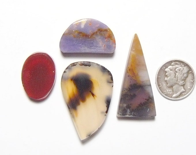 4 Preformed Rough Lapidary Slabs. Root Beer Obsidian, Montana Agate ...