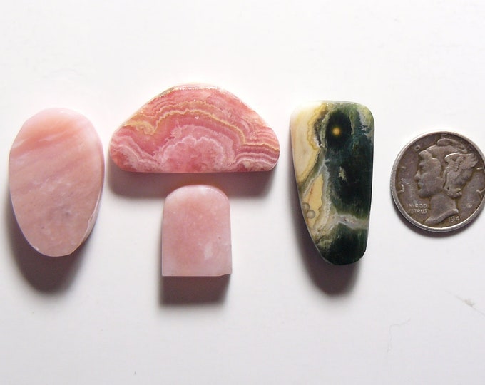 4 Preformed Rough Lapidary Slabs. Pink Peruvian Opal, Ocean Jasper ...
