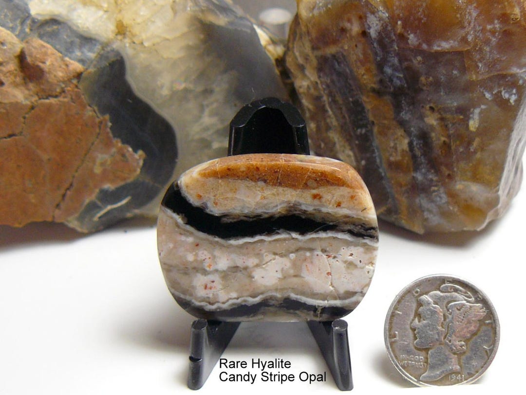 Rare Lapidary Preformed Cabochon Slab, Hyalite Candy Stripe Opal Shaped ...