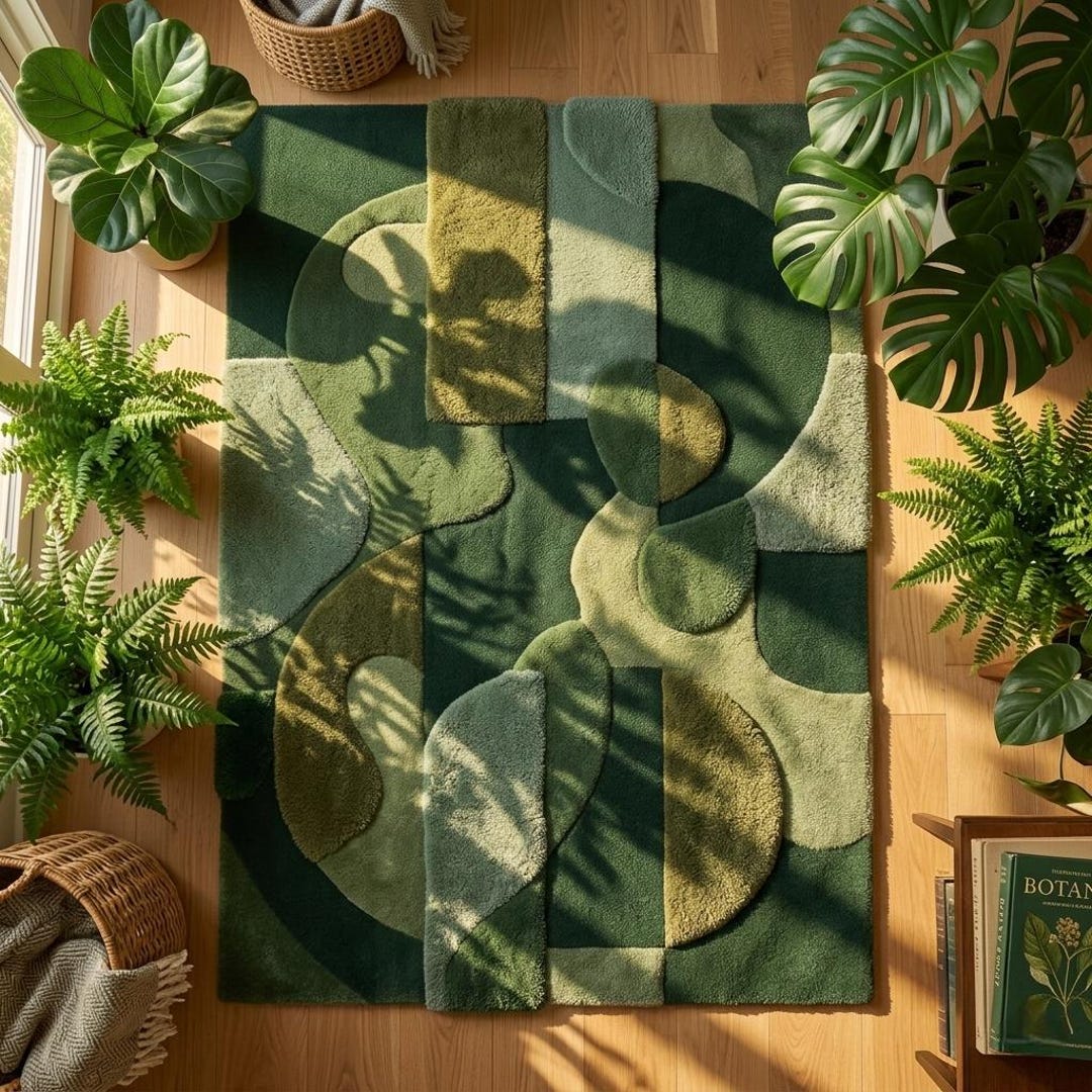Modern Green Abstract Rug Hand Tufted Wool Geometric Contemporary ...
