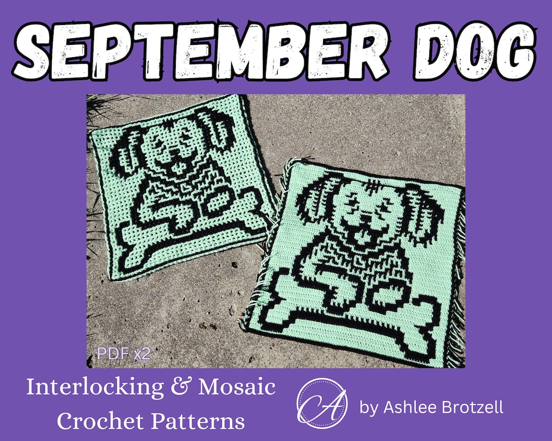 September Dog (on Bone) Crochet Pattern: Mosaic & Interlocking ...