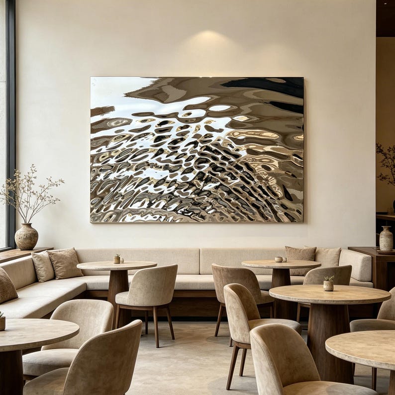 Reflective Metal Water Ripple Wall Art, Handmade Abstract Sculpture ...