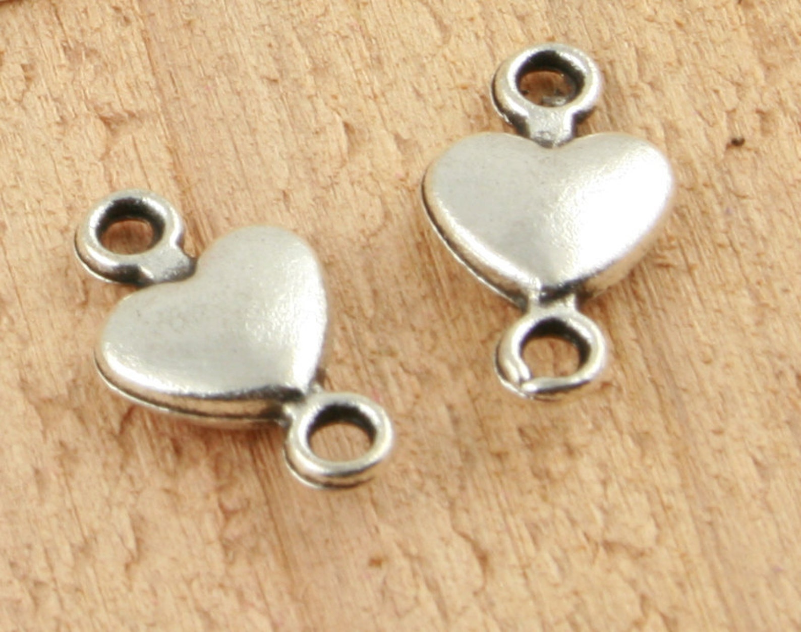 100 Heart Shaped Double Loop Charms - Silver Plated Alloy- Great for ...