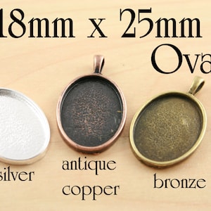 10 Blank 1 Inch OVAL Pendant Trays - Shiny Silver Plated. Antique ...