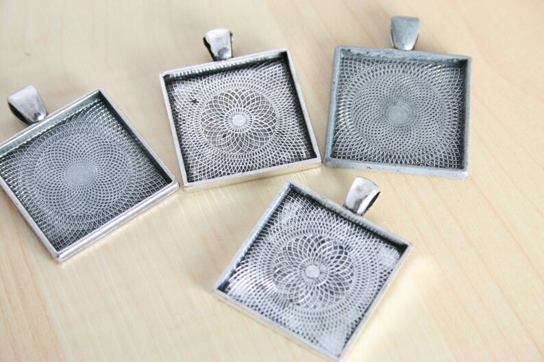 10 Blank 1 Inch Pendant Trays SQUARE Antique Silver Bezels - Etsy