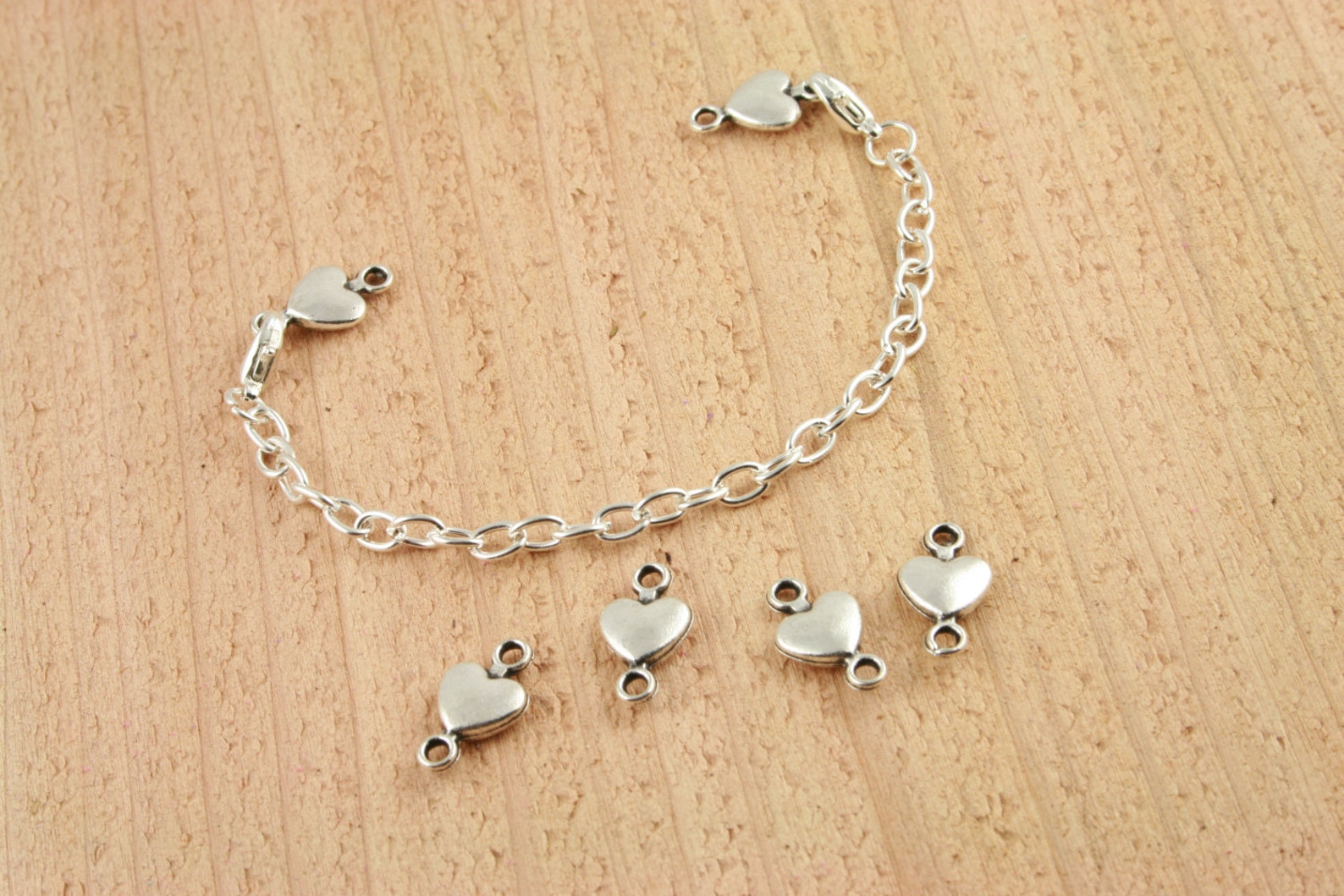 100 Heart Shaped Double Loop Charms Silver Plated Alloy - Etsy