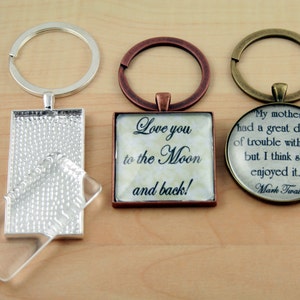 6 JUMBO KEY Ring Making DIY Kit - Blank 6 Pendant Trays, 6 Glass Domes ...