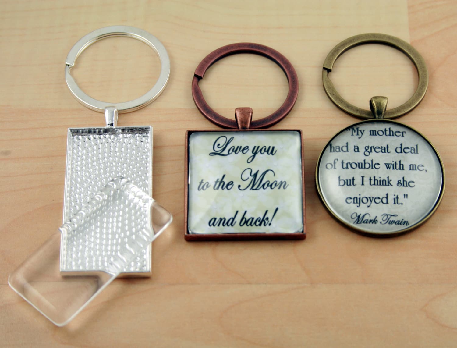 13 JUMBO KEY Ring DIY Kit - 13 Pendant Trays, 13 Glass Pcs,13 Large ...
