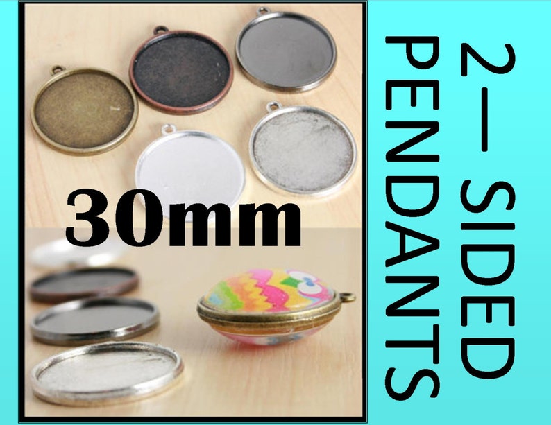 50 Two Sided Pendant Blank 30mm Bezel Tray - 2 Sided Pendant Charm ...
