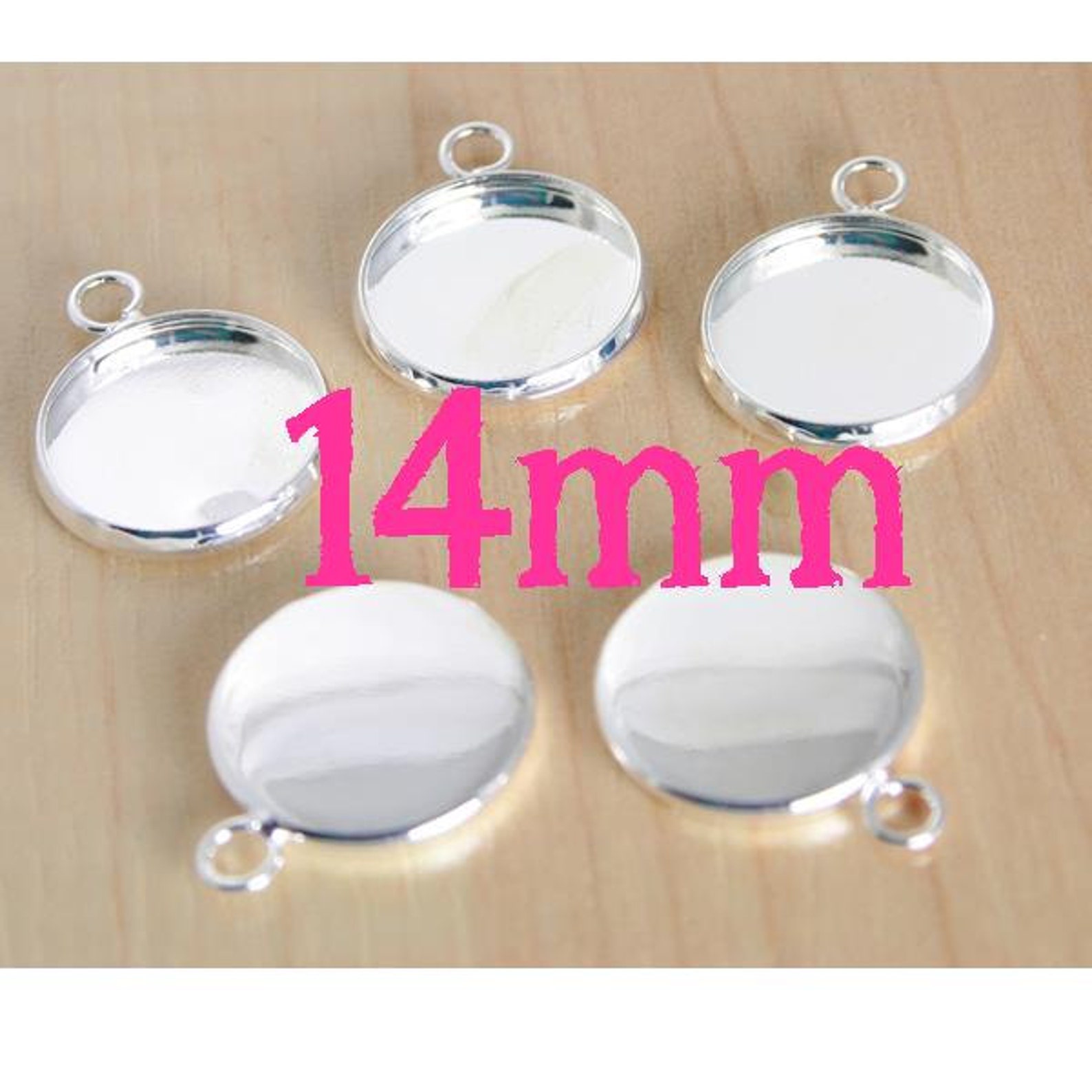 50 SILVER 14mm Bezel Trays - Great for Earrings, Charm Drops for ...