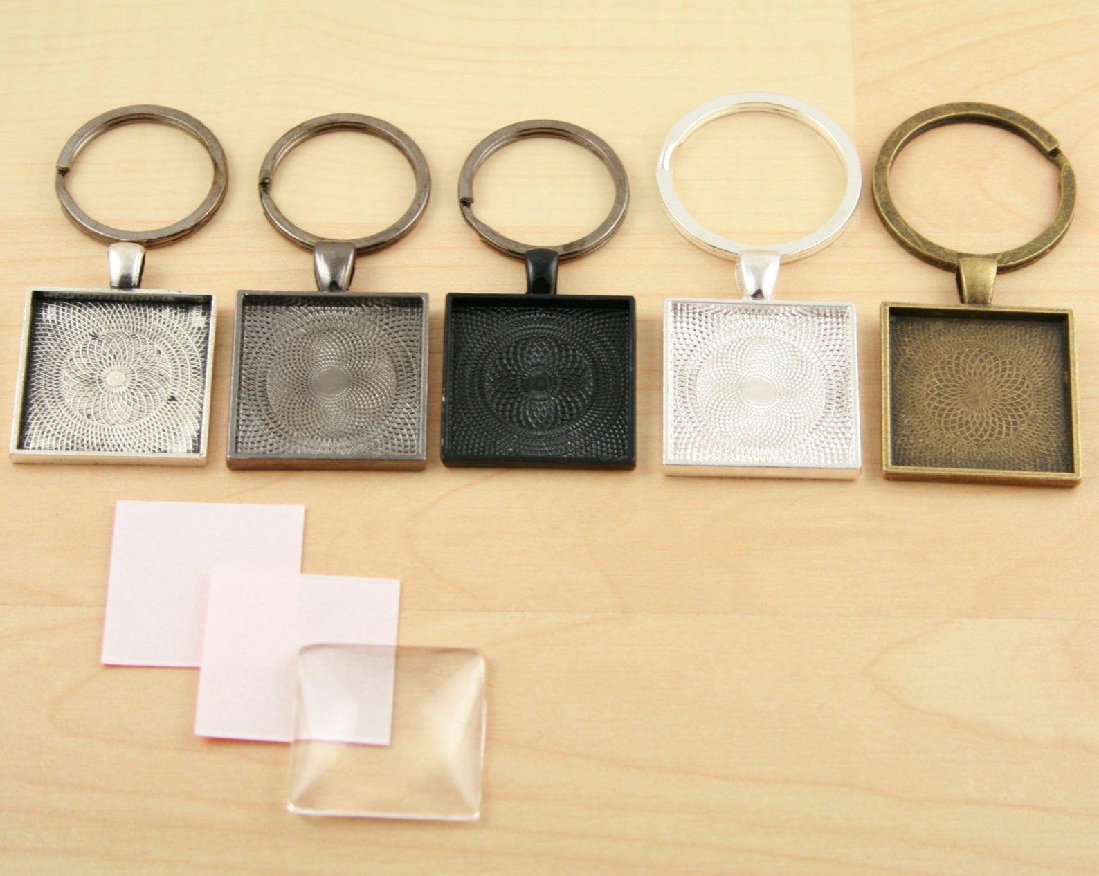 10 KEY Ring Making SETS. 1 Inch Pendant Trays, 10 Glass Tiles, 10 Large ...