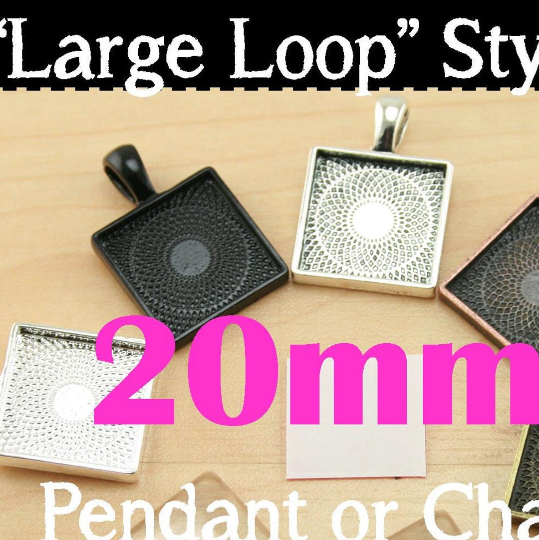 100 DIY Kits-20mm SQUARE, Large Bail Pendants. Glass (100), Pendants ...