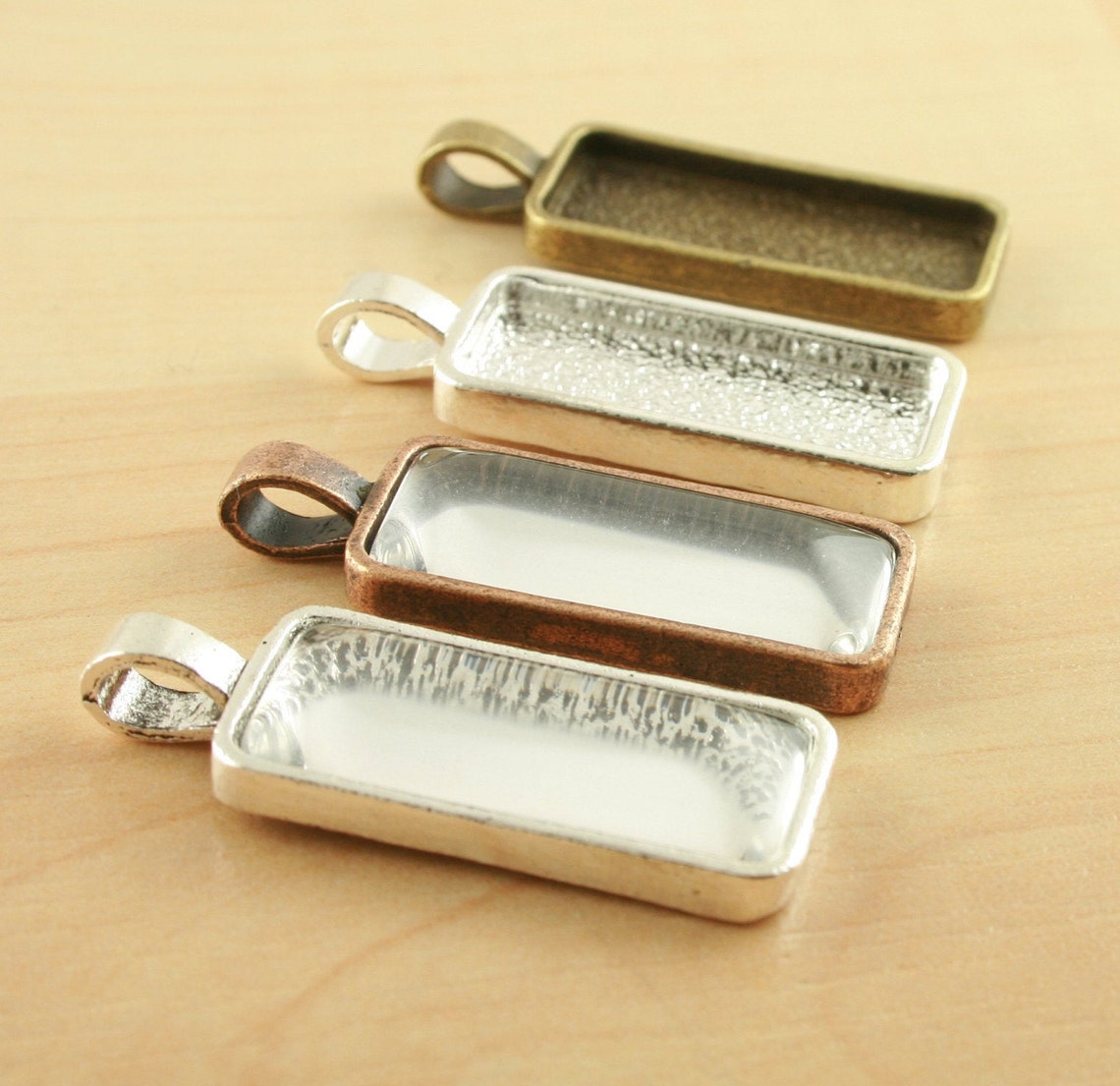 10 STURDY Teeny Little Rectangles, PENDANT Style Large Bail Bezel Trays ...