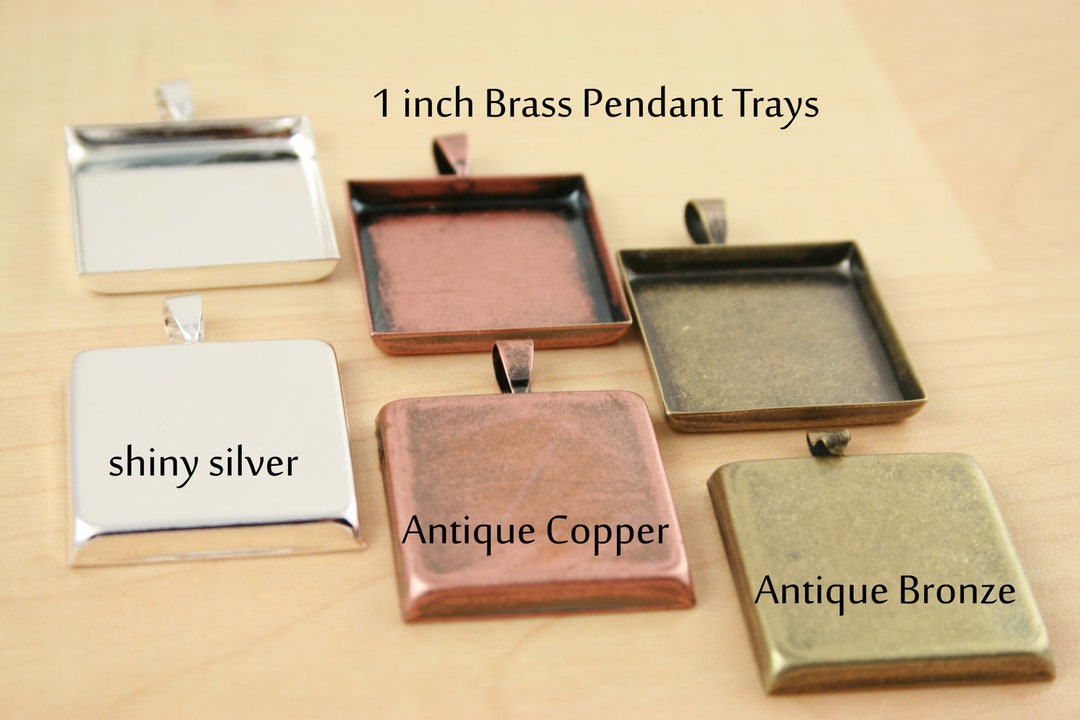 10 Light Weight Bronze Square Pendant Tray Bezels, 1 Inch, Great for ...