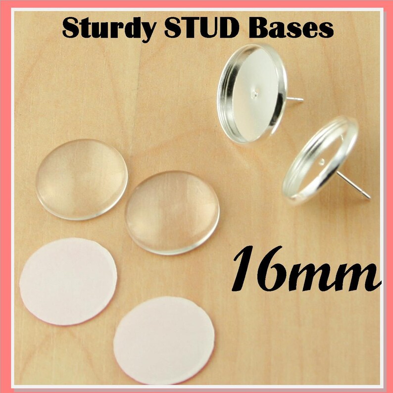 50 Ct. 16mm Earring Stud Bezels. Silver or Gun Metal- 25 Pair- Optional ...
