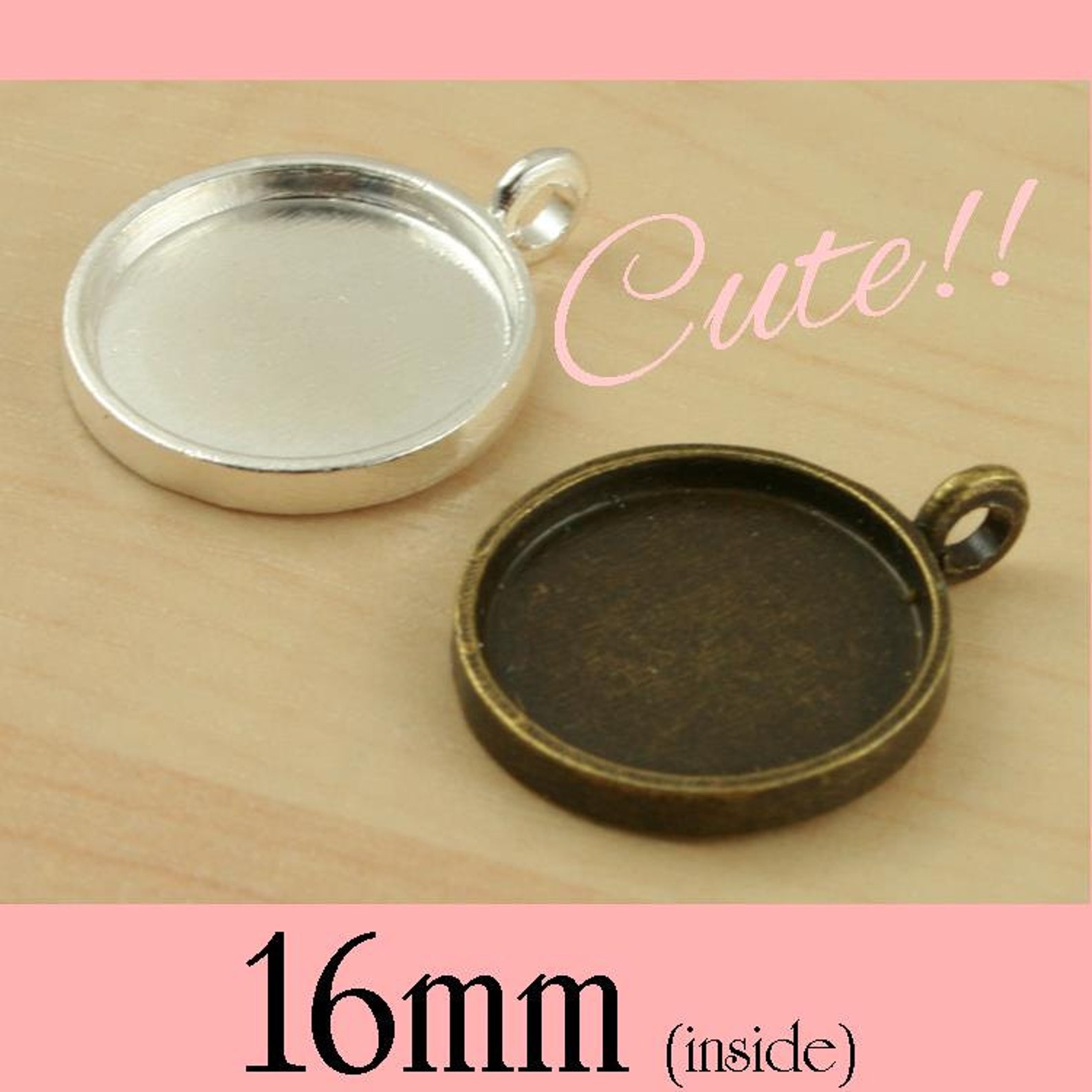 12 - 16mm ROUND Alloy Pendant Tray and Optional 16mm Glass Tiles (12 ...
