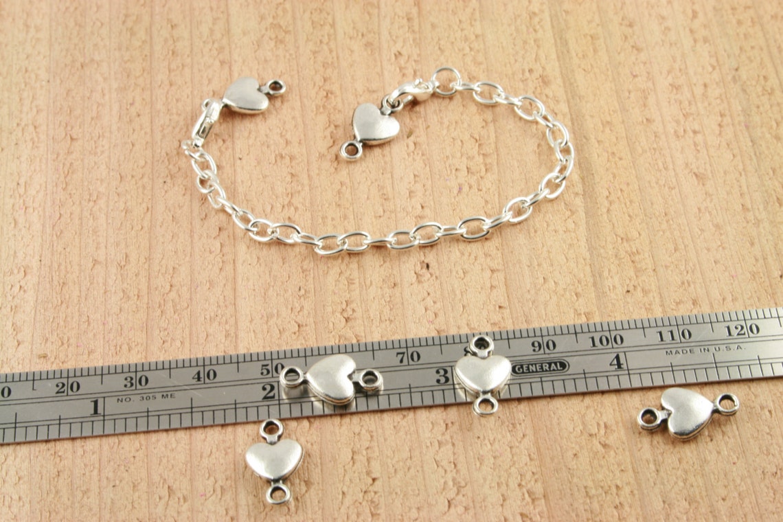 100 Heart Shaped Double Loop Charms - Silver Plated Alloy- Great for ...
