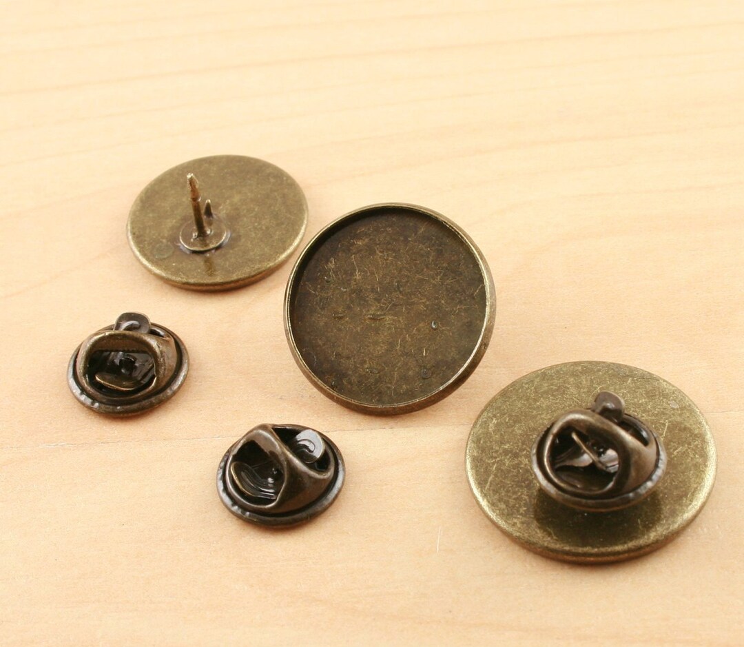 100 BRONZE Tone Tie Tack Brooch Pin 16mm, 18mm, 20mm Bezel Blank ...