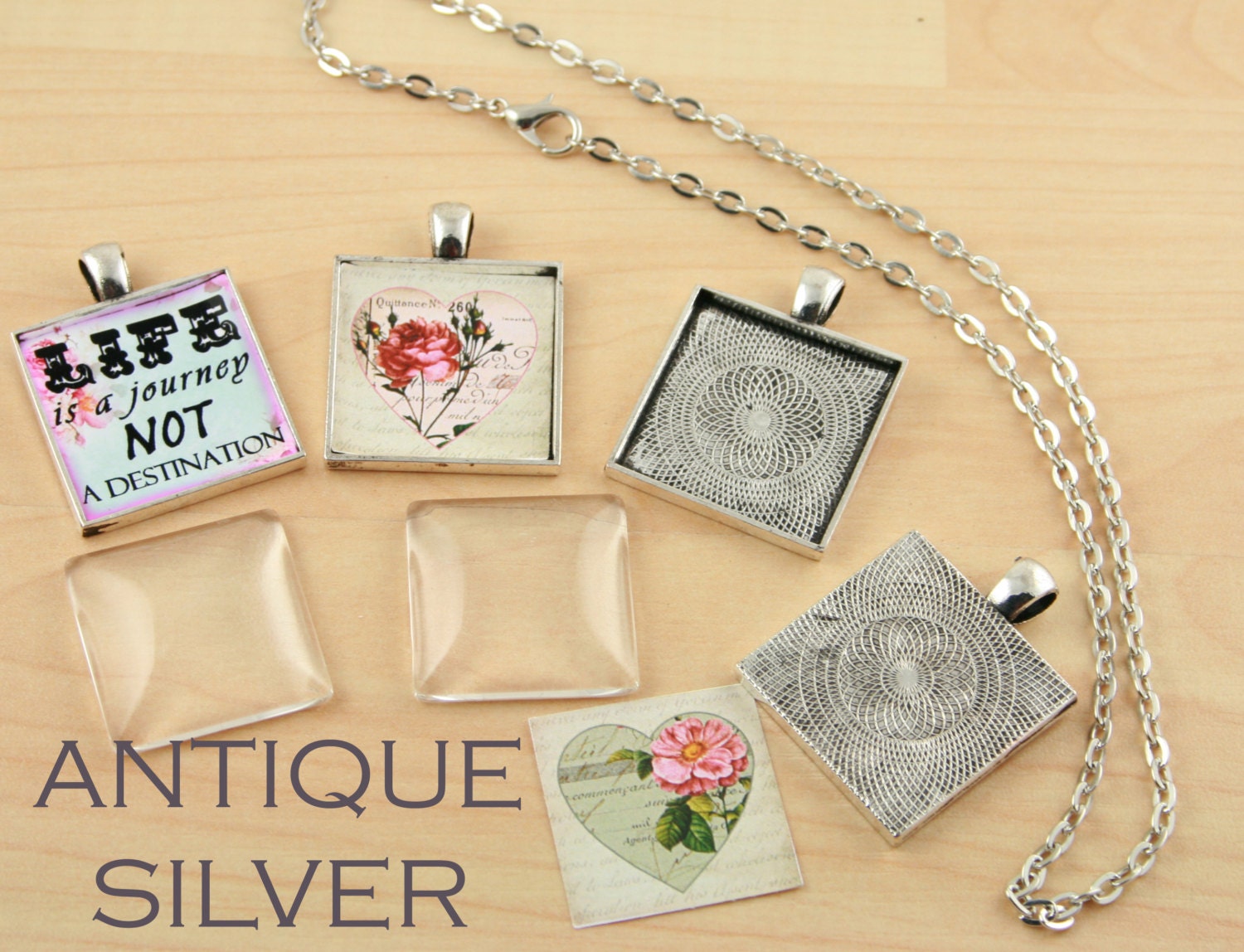 10 Blank 1 Inch Pendant Trays SQUARE Antique Silver Bezels - Etsy