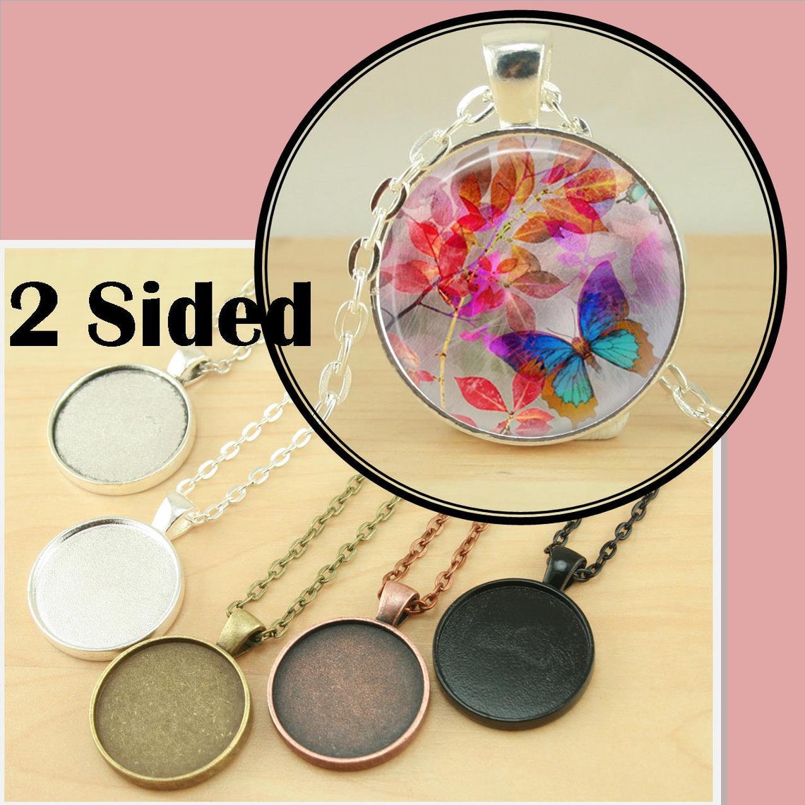 50 PENDANT STYLE Two Sided Double Sided 30mm Bezel Tray 2 - Etsy