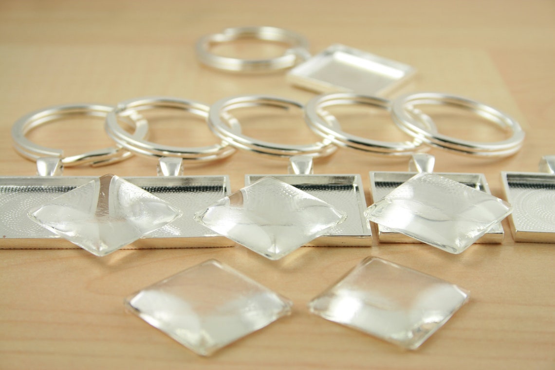 5 KEY Ring Making SETS Blank 1 Inch Square Pendant Trays, Glass Tiles ...
