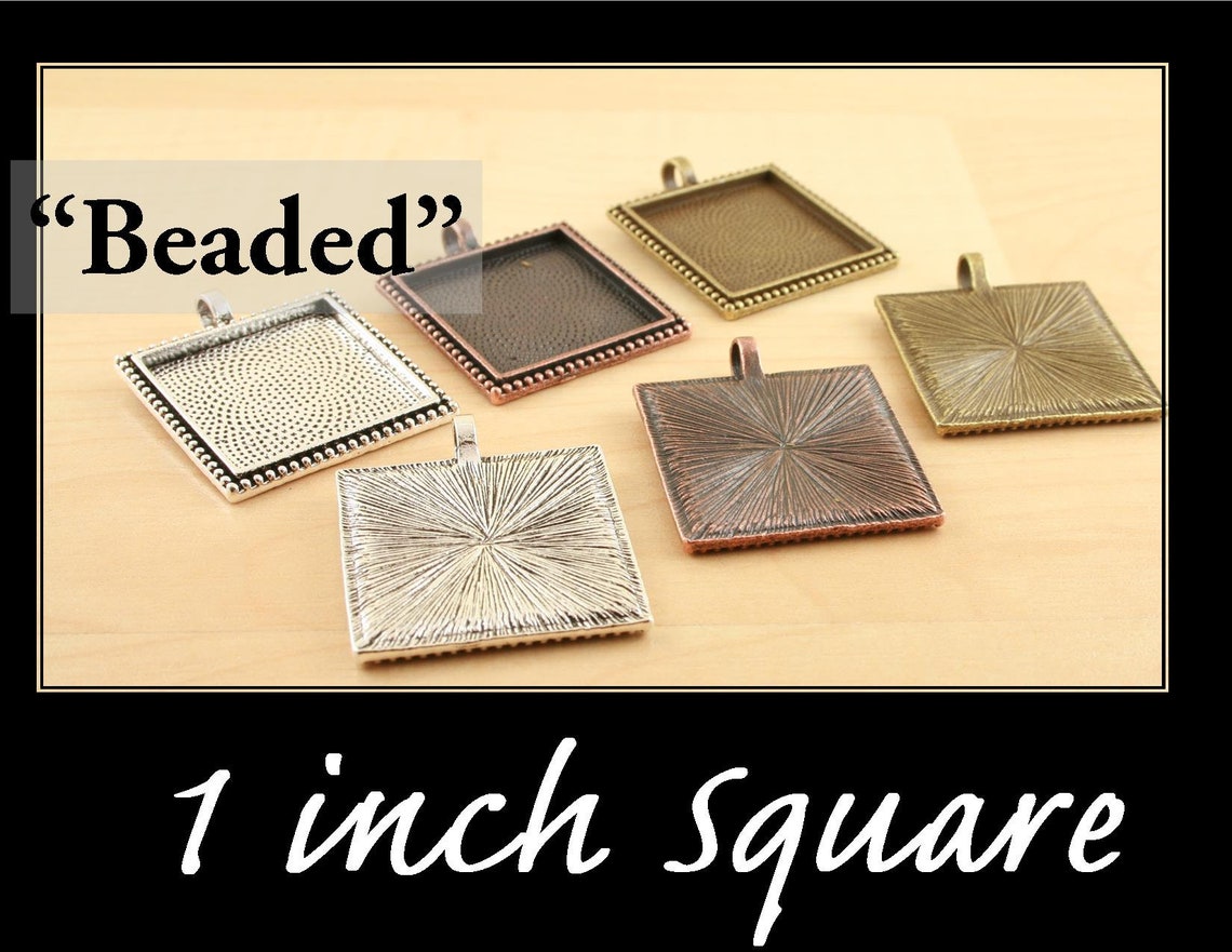 100 1 inch Square Beaded Edge Antique Silver | Etsy