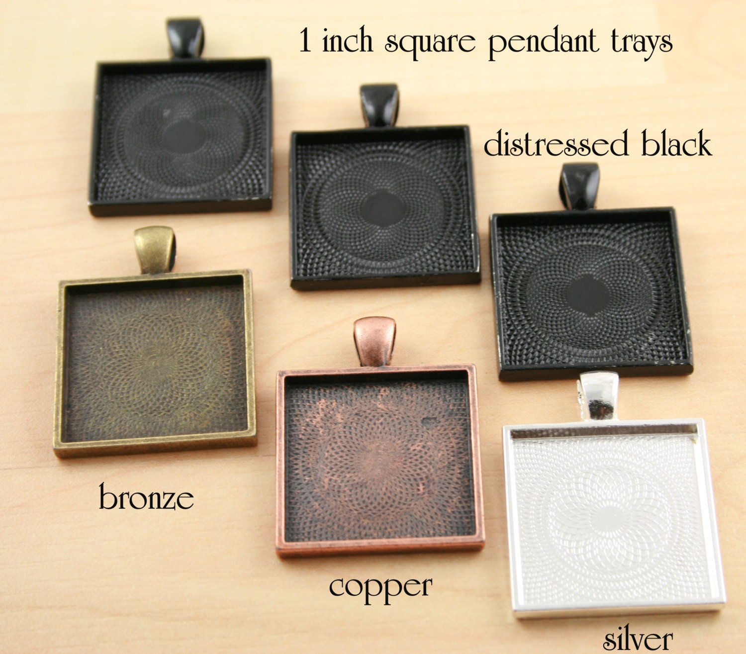 10 Blank 1 Inch SQUARE Cabochon Setting Pendant Trays-25 Mm Photos ...