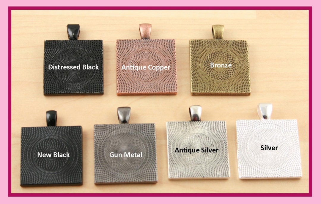 10 Blank 1 Inch SQUARE Cabochon Setting Pendant Trays-25 Mm Photos ...