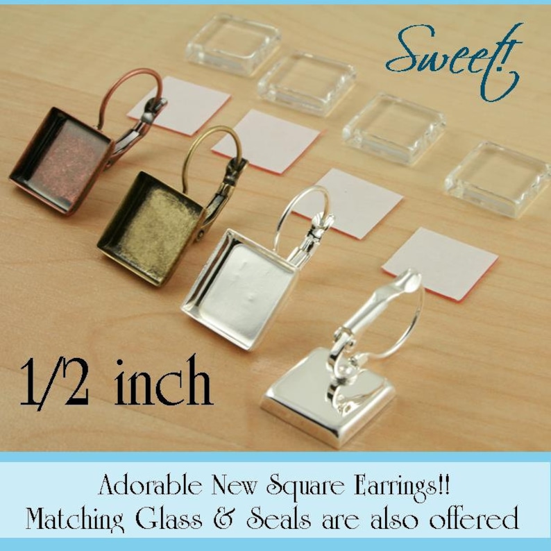 50 SQUARE 1/2 Inch Leverback Earring Bezels. Silver TLC - Etsy