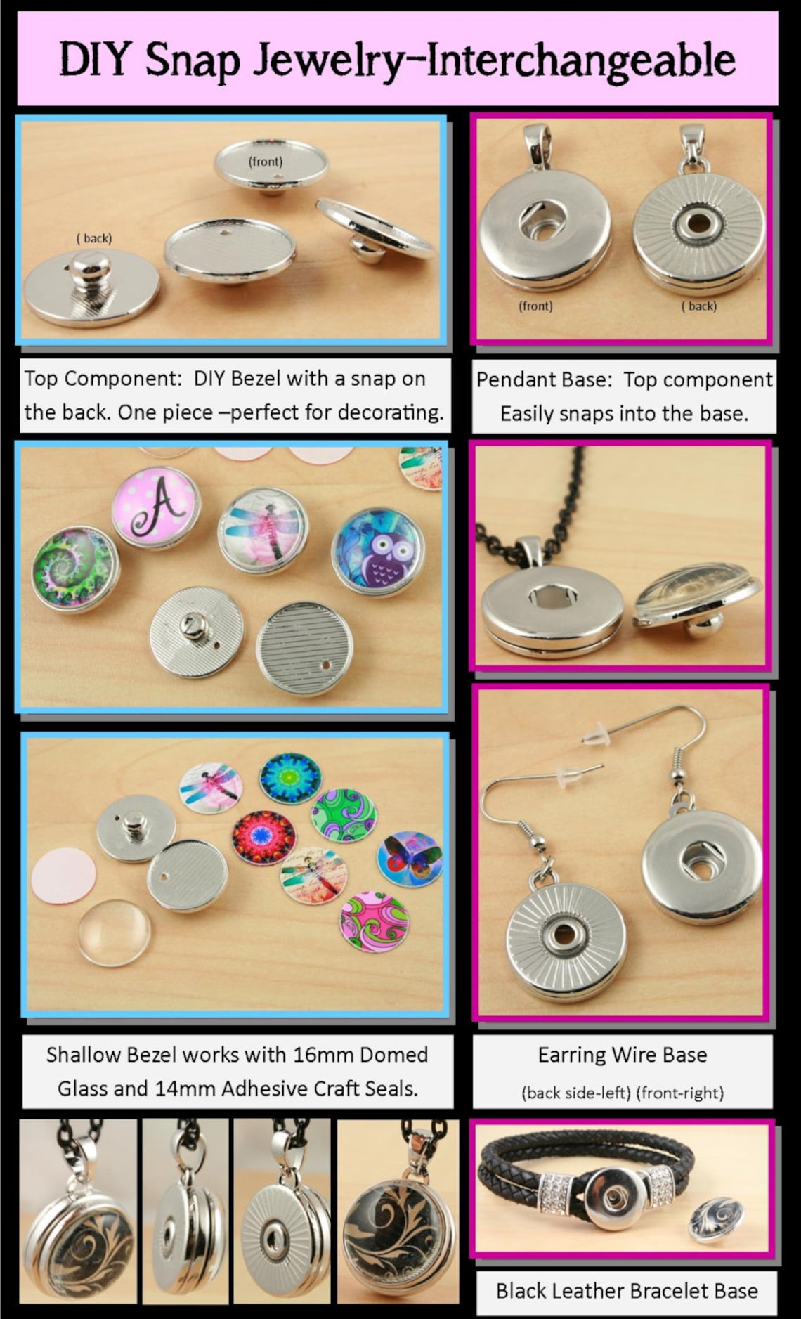 10 DEEP WELL Snap Top - One Piece 16mm Bezel Trays - Snap Trays. DIY ...