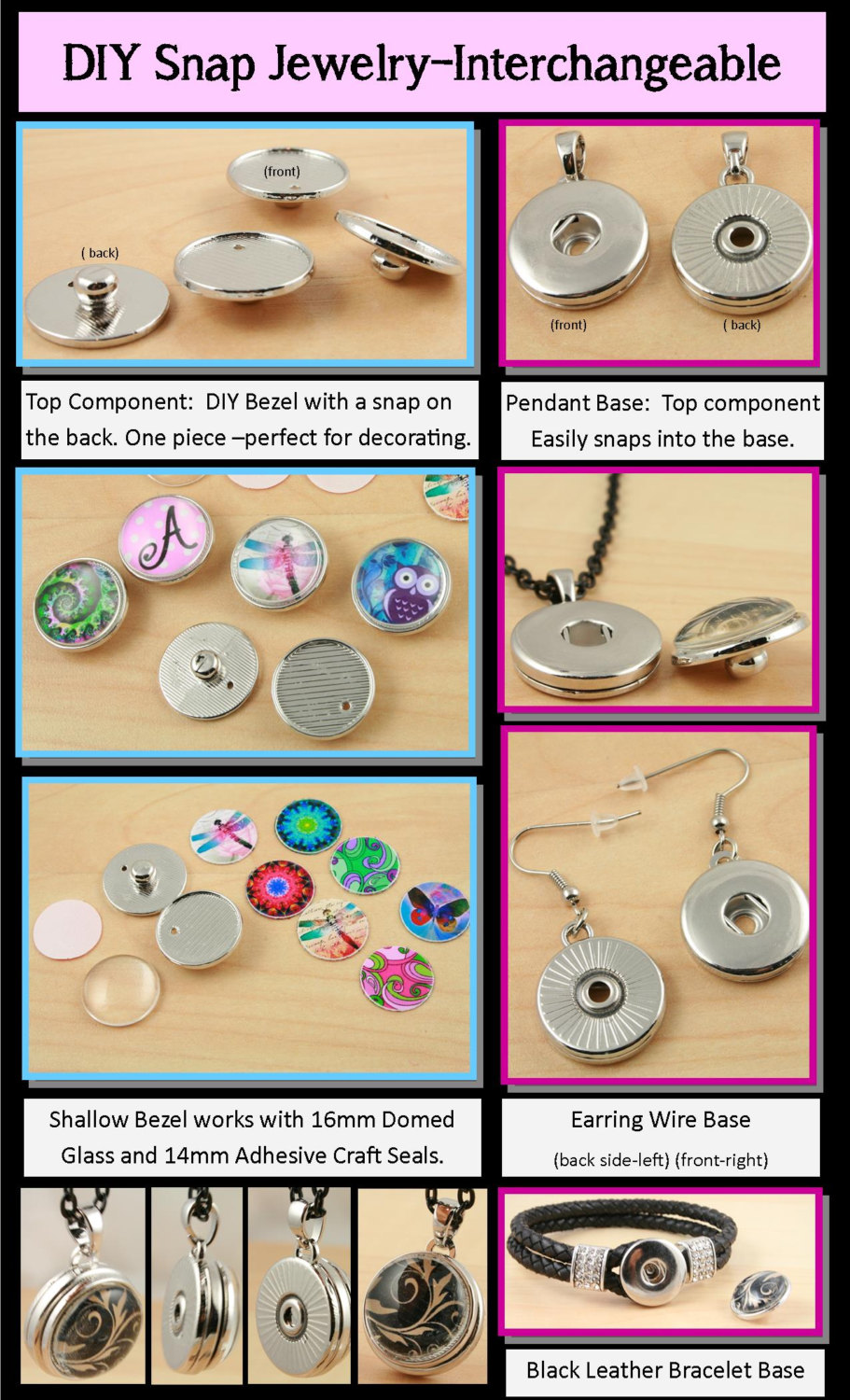 10 DEEP WELL Snap Top - One Piece 16mm Bezel Trays - Snap Trays. DIY ...