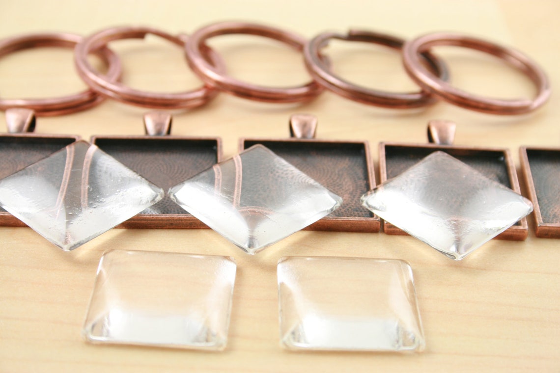 5 KEY Ring Making SETS Blank 1 Inch Square Pendant Trays - Etsy