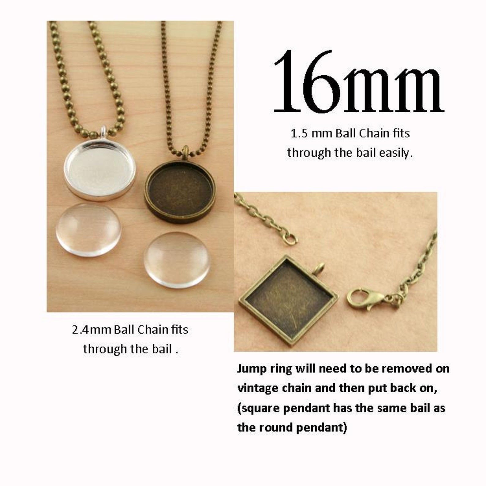 12 - 16mm ROUND Alloy Pendant Tray and Optional 16mm Glass Tiles (12 ...