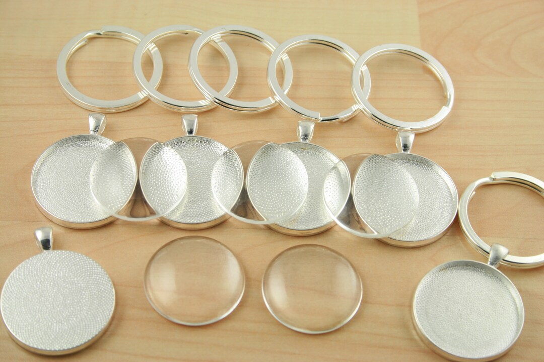 5 KEY Ring Making SETS Blank 30mm ROUND Pendant Trays, Domes, Large ...
