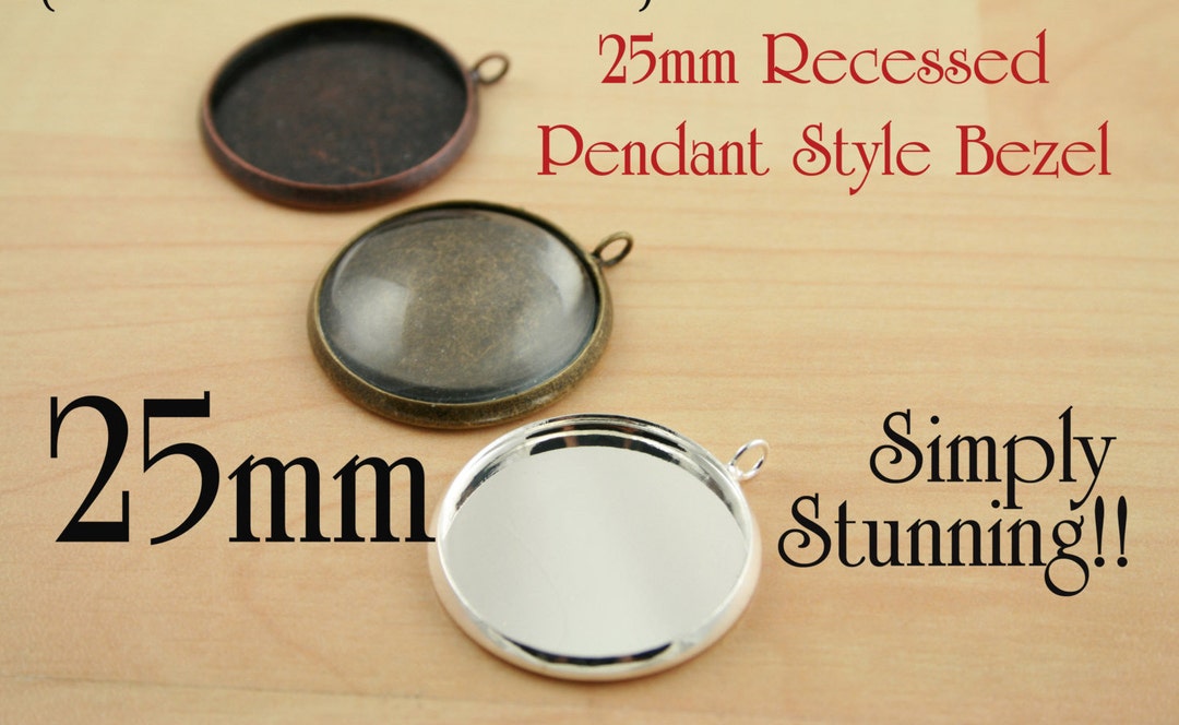 100 Recessed Pendant Tray Charms 25mm PENDANT Style Earring Drops Blank ...