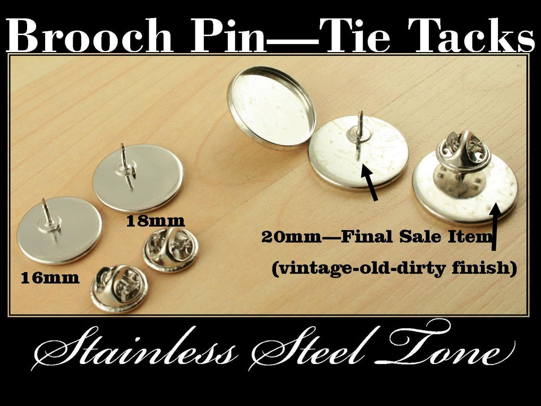 12 STAINLESS STEEL Tone. Tie Tack Brooch Pin 16mm, 18mm or 20mmfinal ...