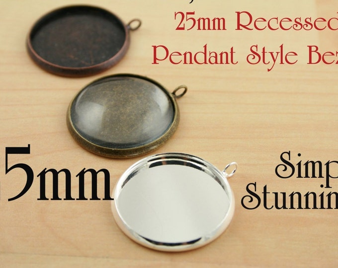 25 Recessed Pendant Tray Charms 25mm PENDANT Style Earring Drops-blank ...