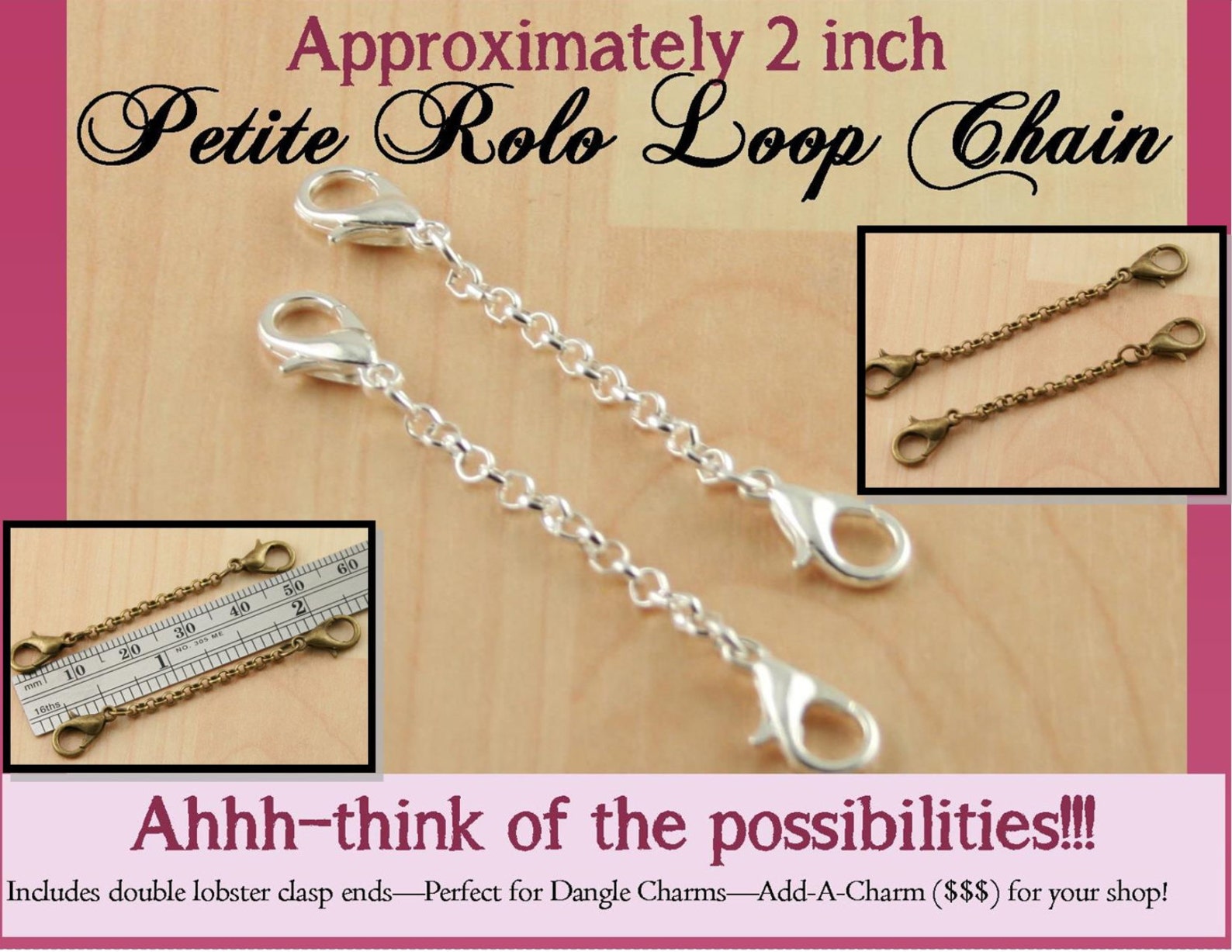 Dangle Charm Chains. Double Lobster Clasp Dangle Charm Chains. | Etsy