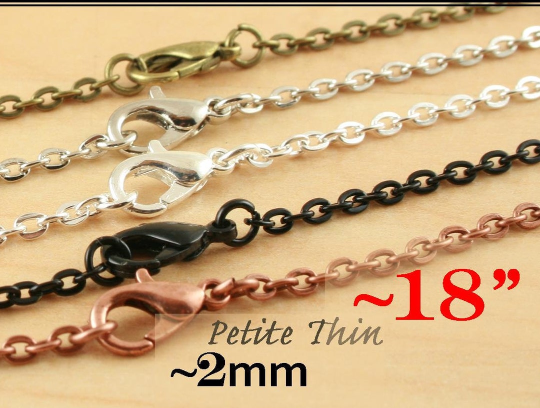 25 THIN Petite Classic Chains With Lobster Clasps - Oval Links. Silver ...