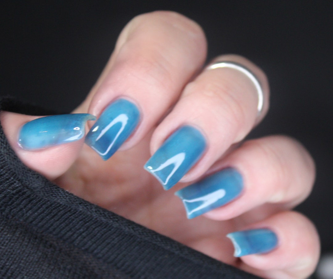 Teal Blue Jelly Nail Polish, Sheer Blue Nail Polish, Blue Glass Nails ...