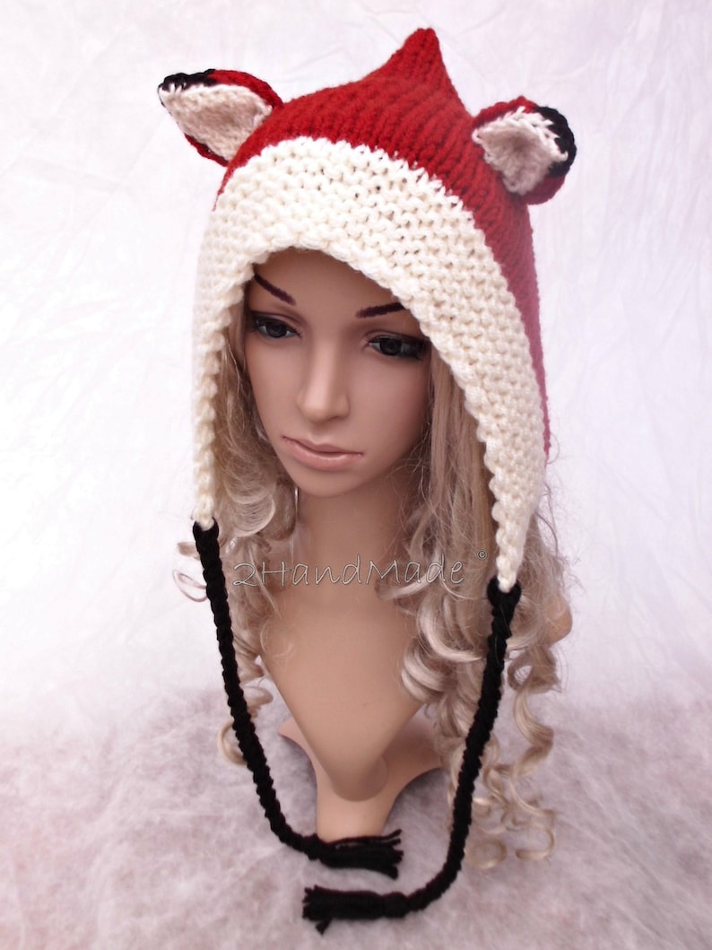 Fox Hand Knitted Hat Adult Elf Pixie Hood Hat Chunky Forest - Etsy