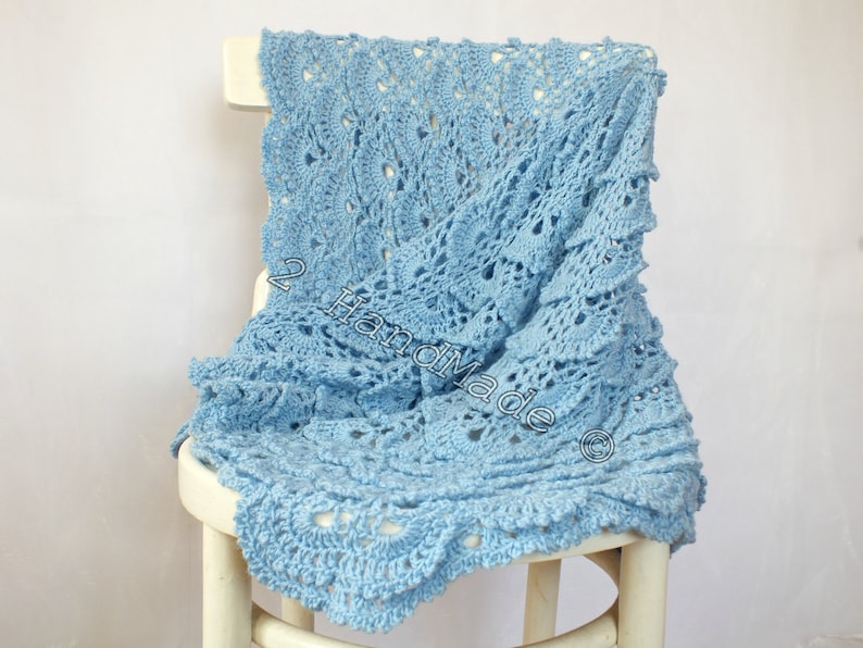 Baby Blue Lace Shells Crochet Newborn Baby Blanket Christening Baptism ...