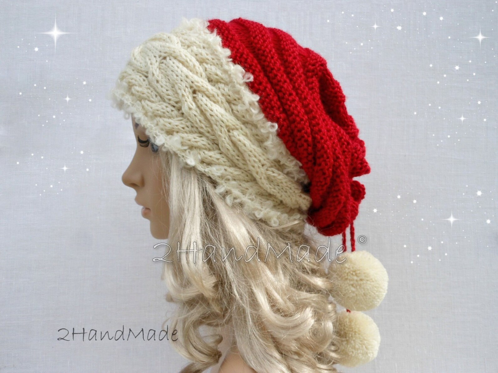 Santa Hat Adult Unisex Cable Knit Oversized Beret Baggy Neck - Etsy