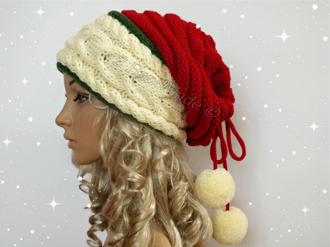 Santa Hat Adult Cable Knit Oversized Beret Baggy Neck Warmer Slouchy ...