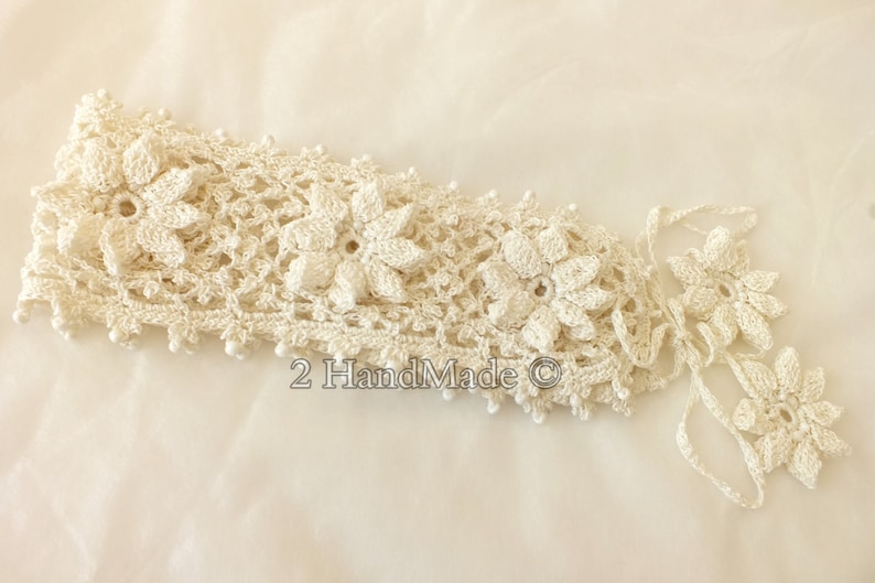 White OOAK Irish Lace 3D Crochet Headband Dreadlock Head Wrap - Etsy
