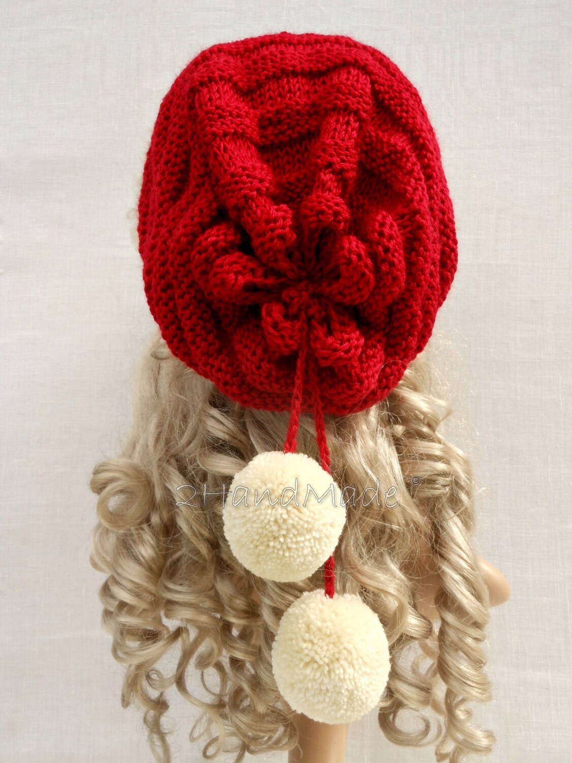 Santa Hat Adult Unisex Cable Knit Oversized Beret Baggy Neck | Etsy