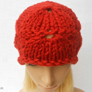 Super Chunky Cable Knit Hat Sheep Wool Beanie Unisex Red Ginger Men ...