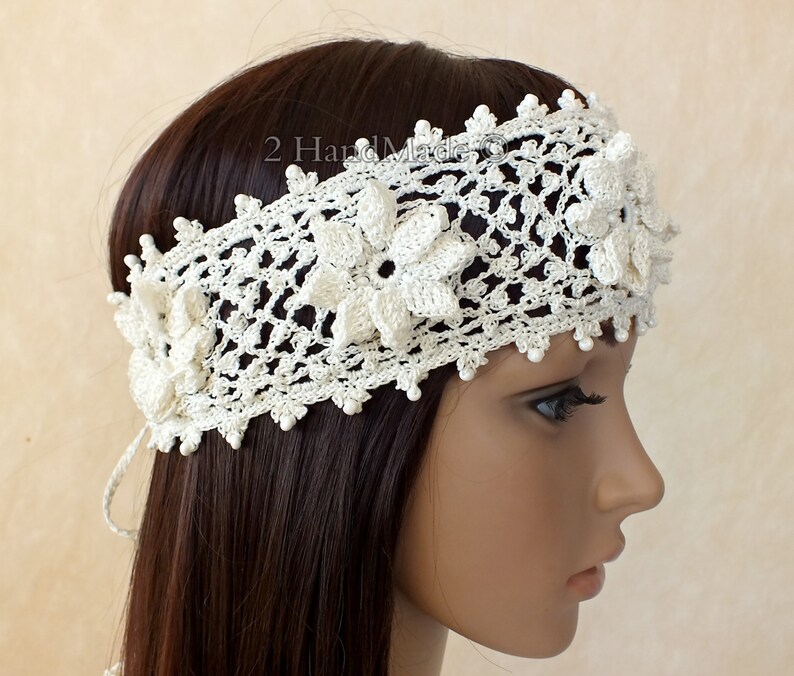 White OOAK Irish Lace 3D Crochet Headband Dreadlock Head Wrap | Etsy